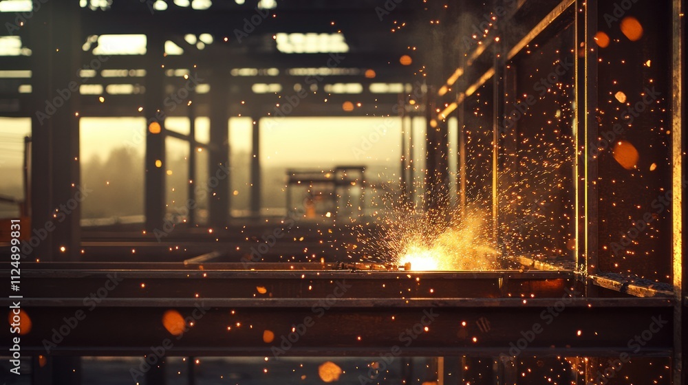 Foto de Stock Welding torches lighting up steel joints inside a ...