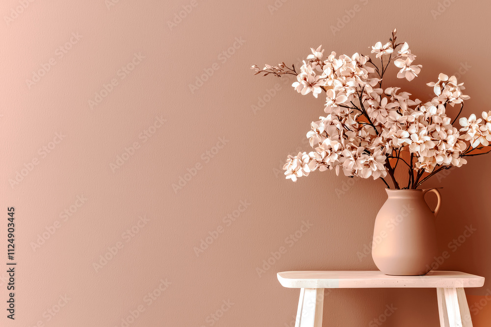 Mockup with flowers on brown texture background popular color 2025 ...