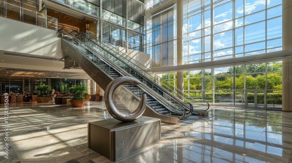 Stylish and modern mall with a grand staircase The design incorporates ...