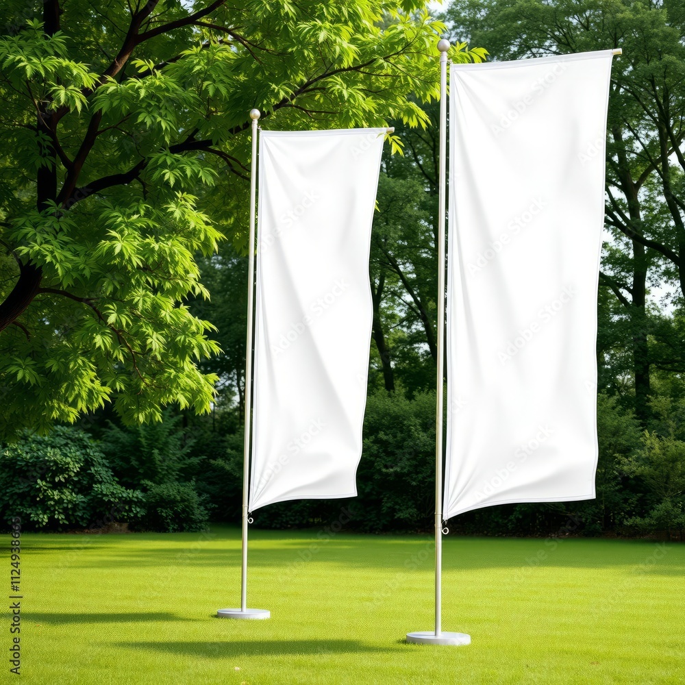 Blank flag outdoor empty stands for advertizing promotion messages ...