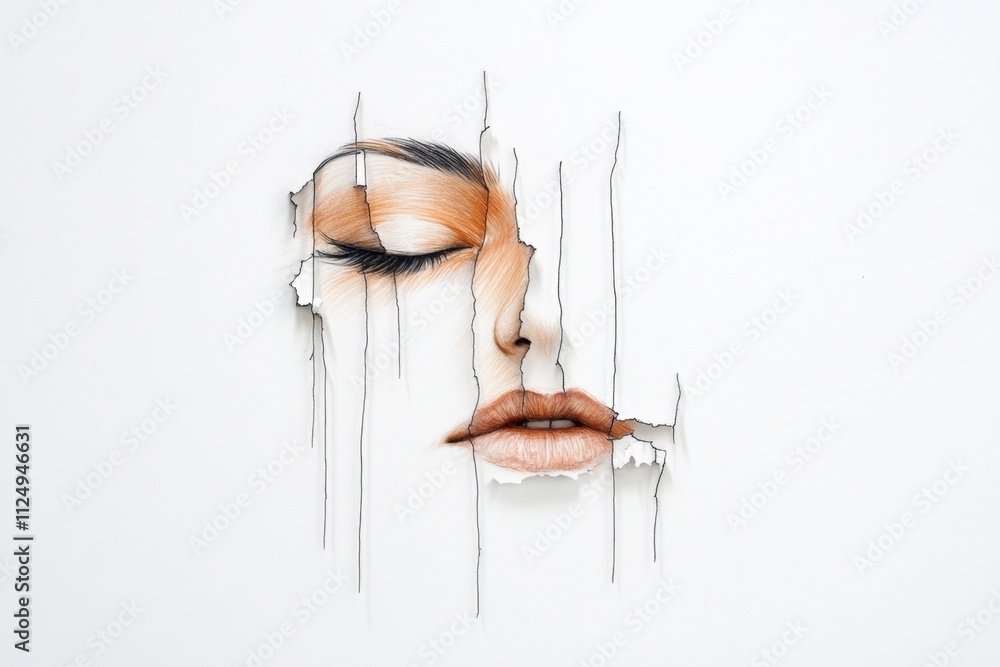 A partially erased pencil drawing of a face, with smudges and eraser ...