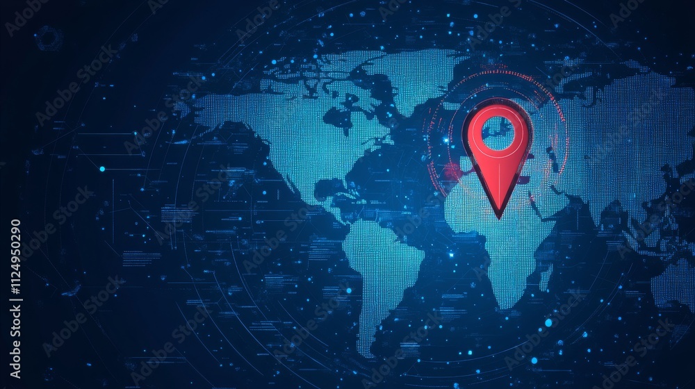 World map infographic with pointer marks on a blue background ...