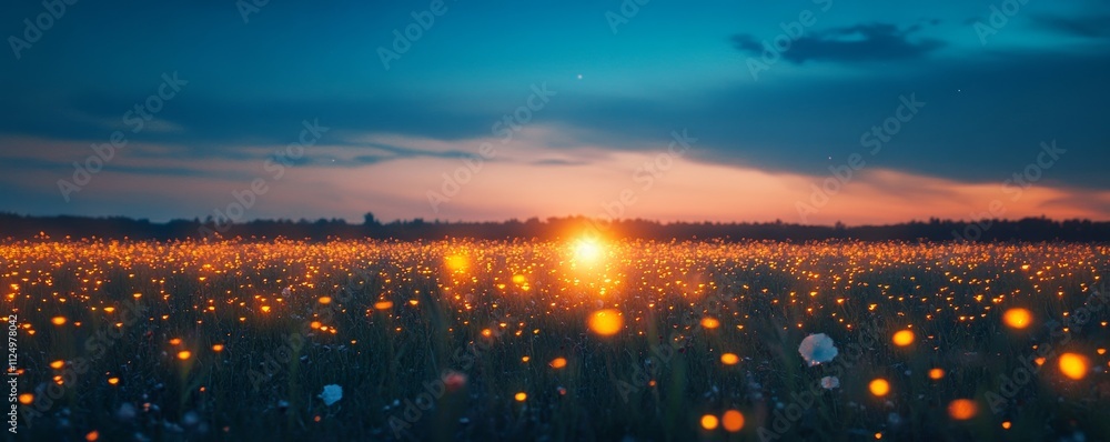 firefly field at twilight with a deep blue sky above, Generative AI ...