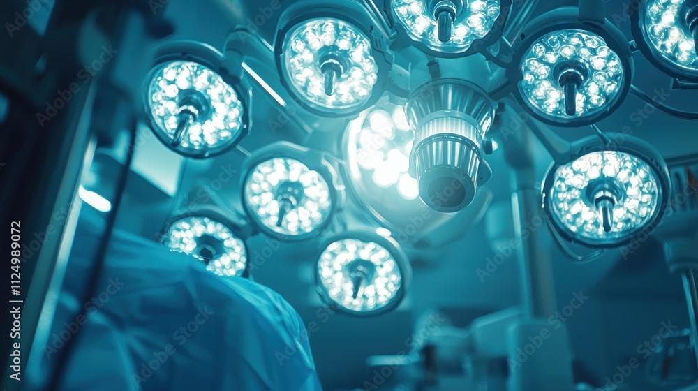 Bright Surgical Lights Illuminate an Operating Room, Creating a High ...