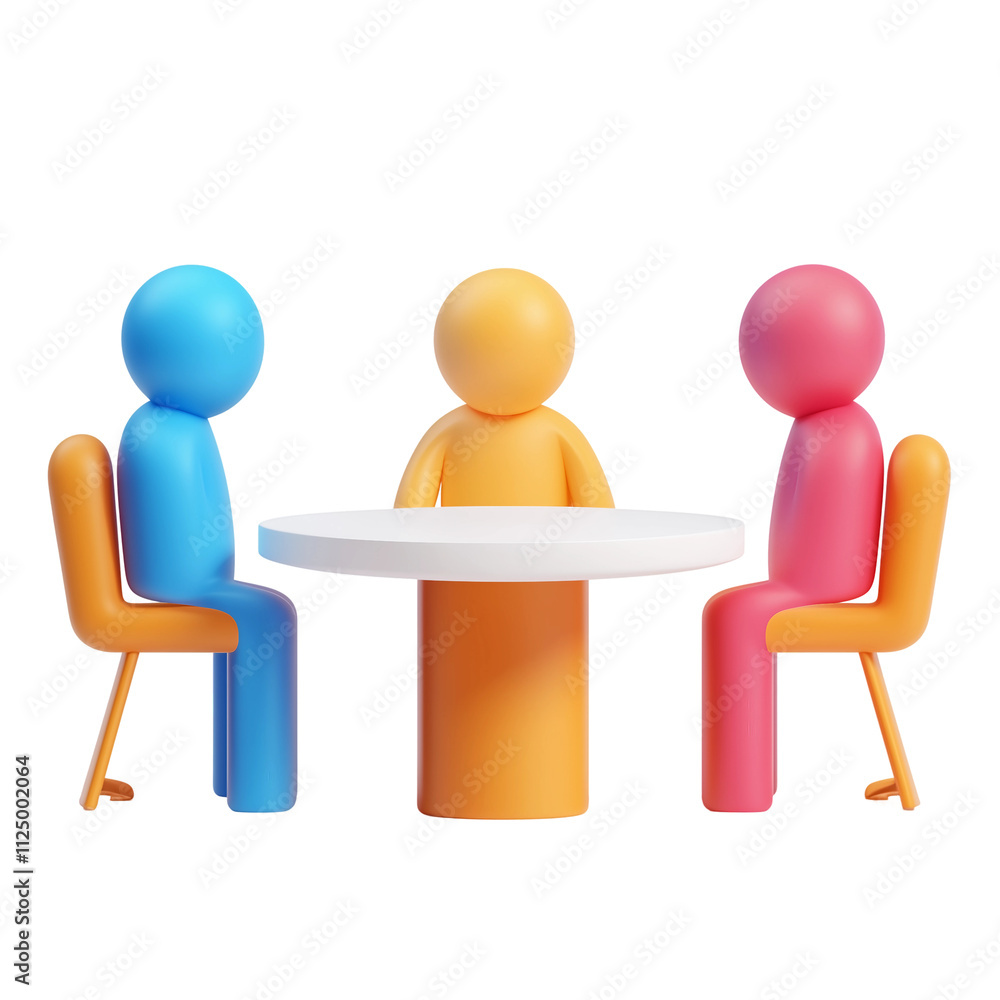 3D icon of people,sit at table for meeting,transparent background ...