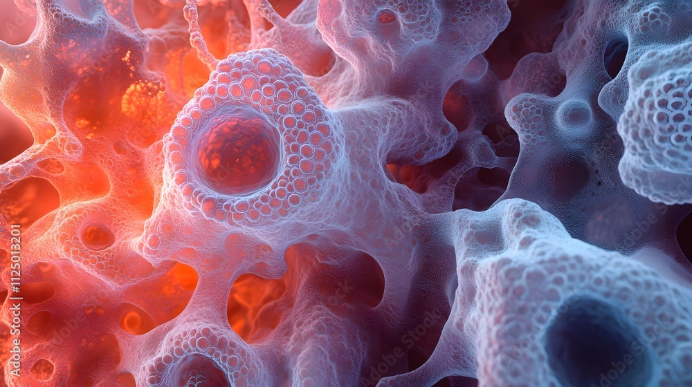 Microscopic blood cells glowing like tiny, pulsating stars, their ...