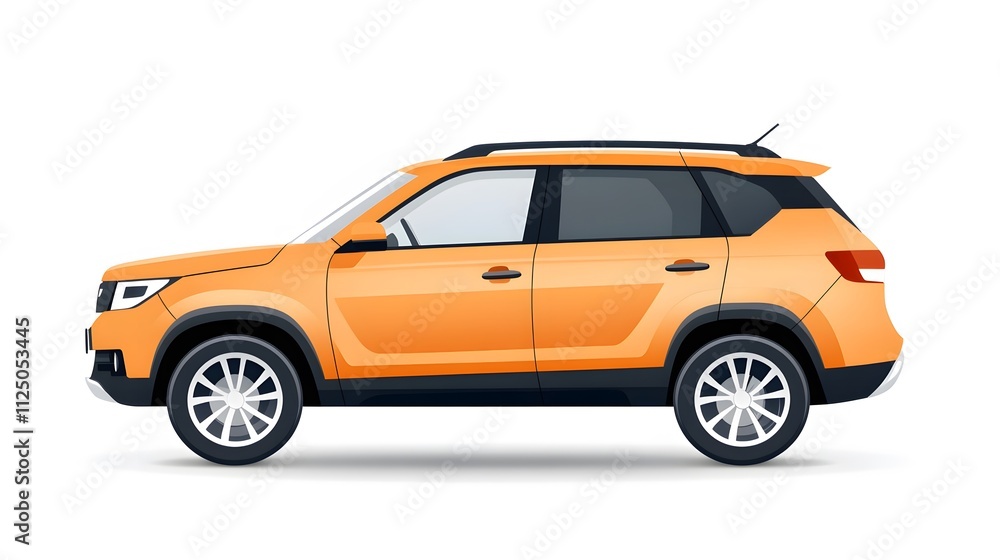 Compact flat vector car icon with a boxy design, bright colors, and ...