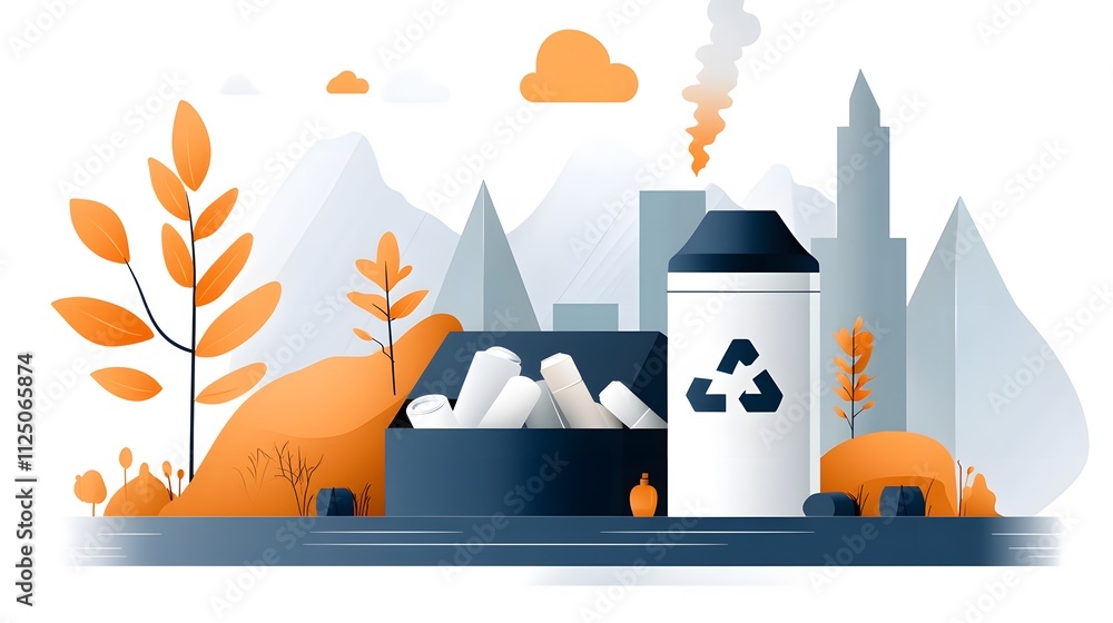 Flat vector illustration of industrial waste being dumped into a river ...