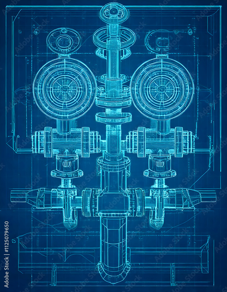 Blueprint of Industrial Piping System: Detailed Engineering Diagram of ...