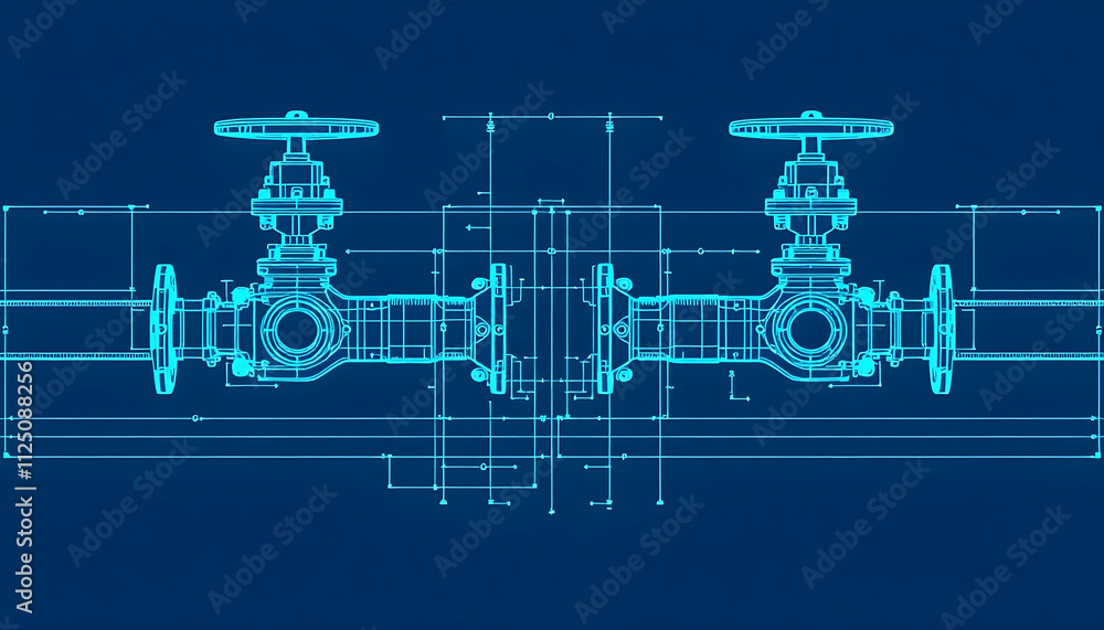 Engineering Blueprint: Detailed Technical Drawing of Industrial Valves ...