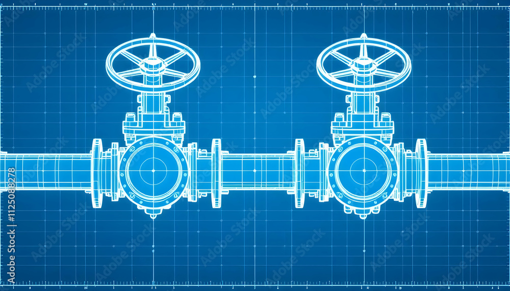 Foto de Stock Engineering Blueprint: Detailed Wireframe of Industrial ...
