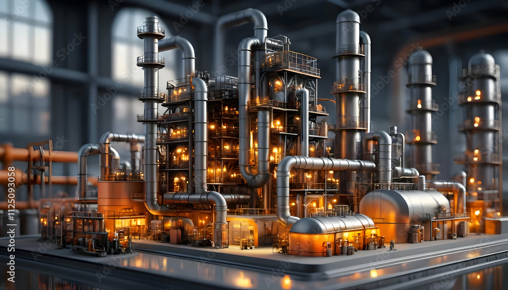 Illuminated Industrial Refinery Complex Night View: A Detailed 3D Model ...
