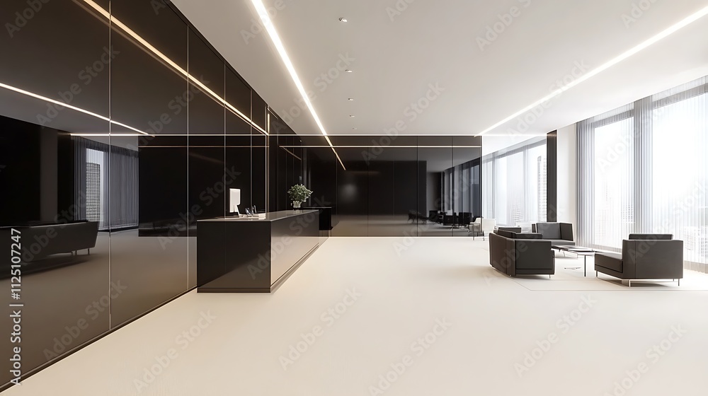 Modern office interior, clearly divided into two spaces office with ...