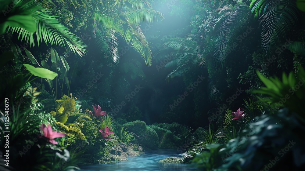 Lush Tropical Rainforest Scene with Waterway Stock Photo | Adobe Stock