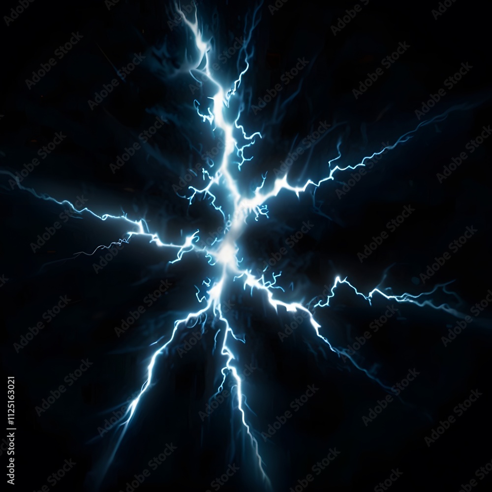 Electric blue lightning bolt overlay the dark background, representing ...