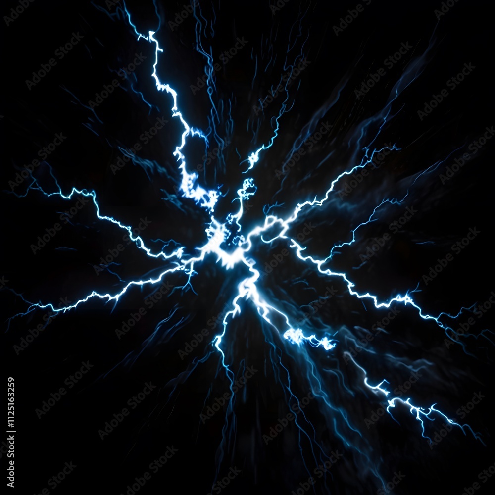 Electric blue lightning bolt overlay the dark background, representing ...