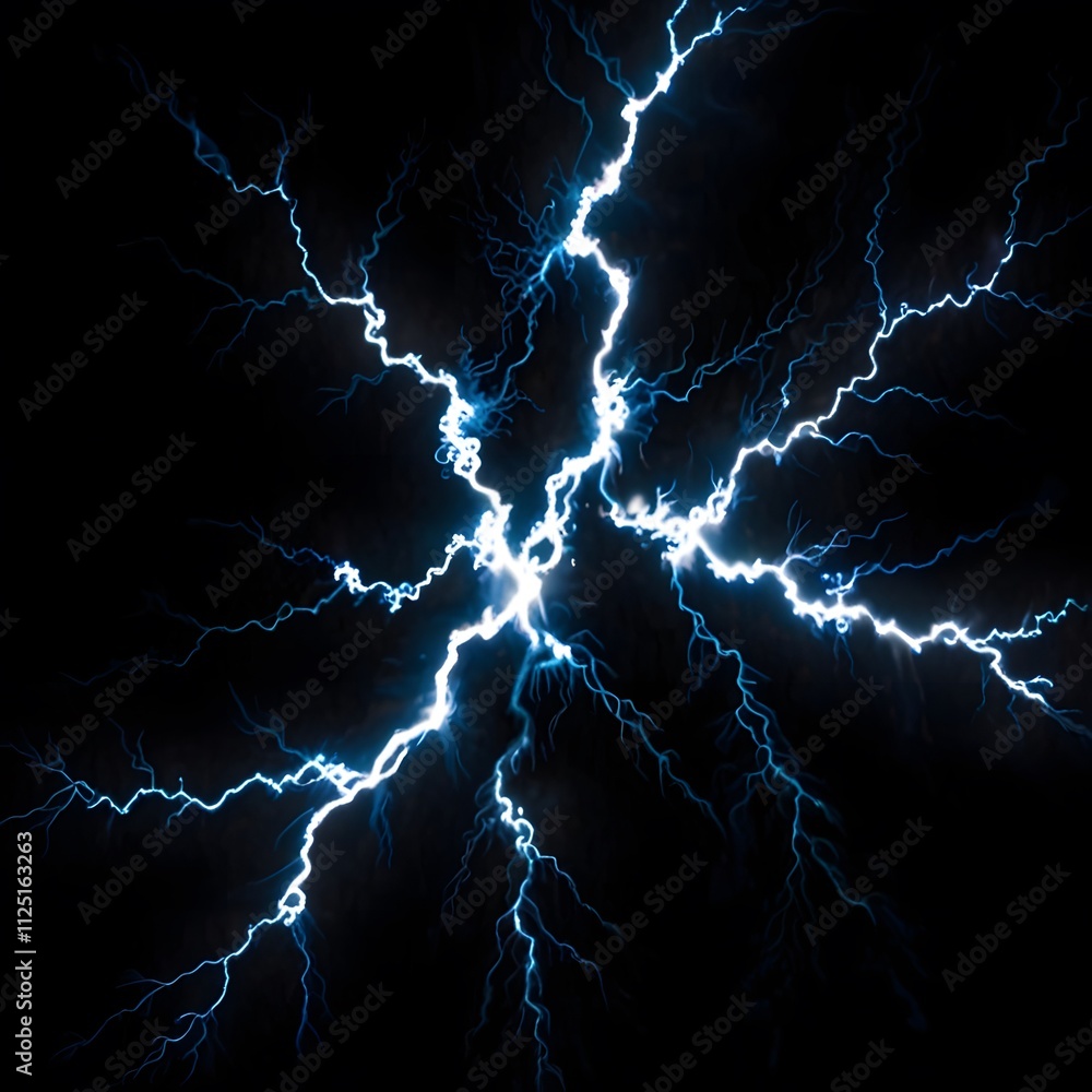 Electric blue lightning bolt overlay the dark background, representing ...
