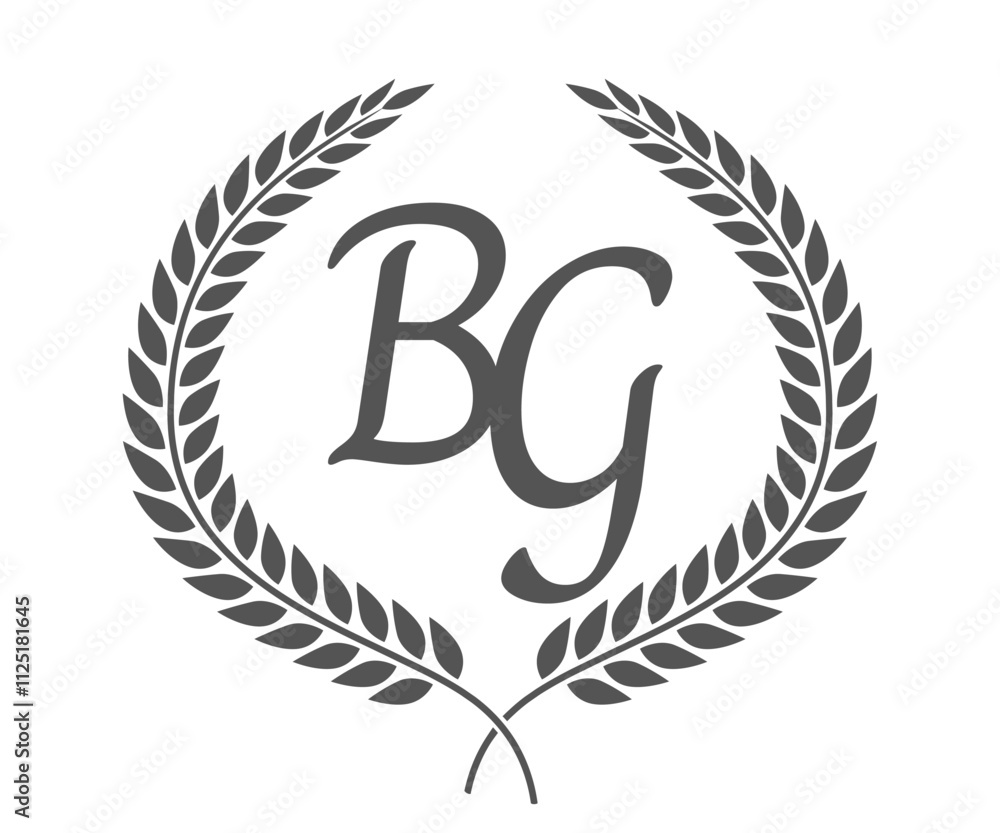 Initial letter B and G, BG monogram logo design with laurel wreath ...