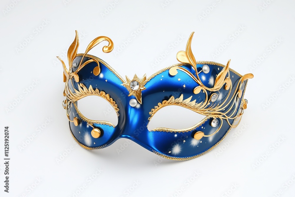 Blue venetian theatre mask with musical notes and gold decorations ...