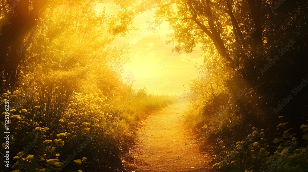path to North sea beach in gold sunshine Stock Photo | Adobe Stock