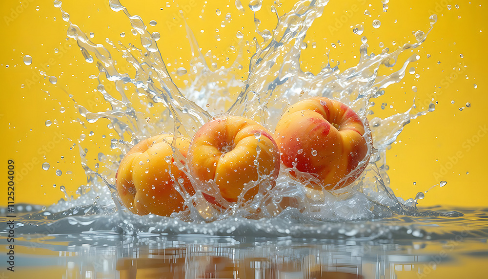 "Dynamic food photography capturing multiple peaches in a pink-themed ...