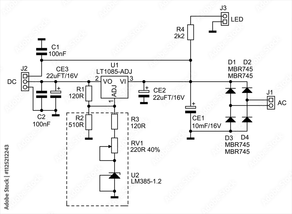 Schematic diagram of analog electronic device on white paper sheet ...
