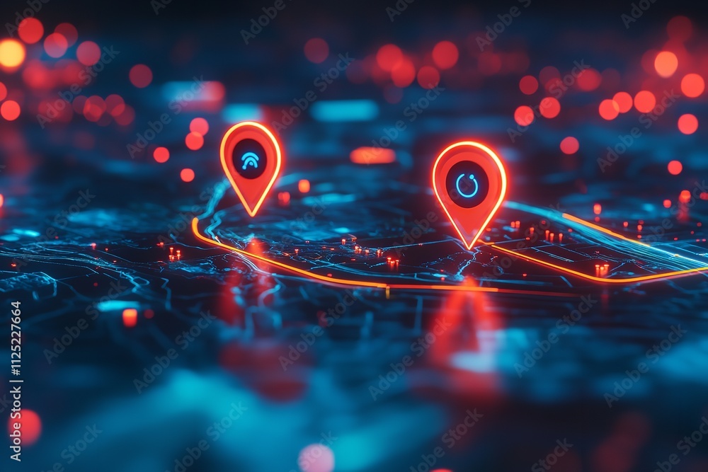 A thorough map showing a particular spot indicated by two bright GPS ...