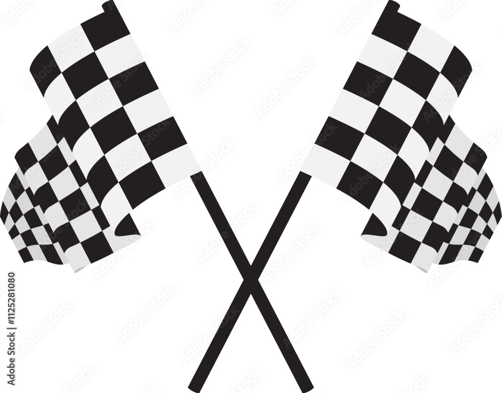 vector black and white crossed racing flags illustration. checkered ...