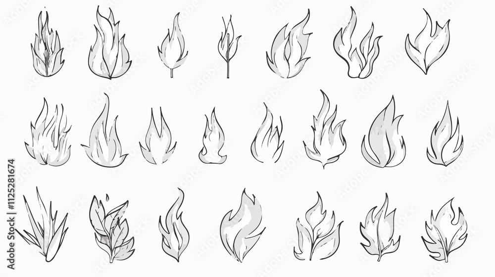 Bonfire and Flames Icon Set in Contour Style for Designs, Line Art ...