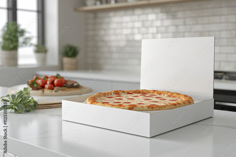 Customizable pizza box mockup presenting a pepperoni pizza inside a ...