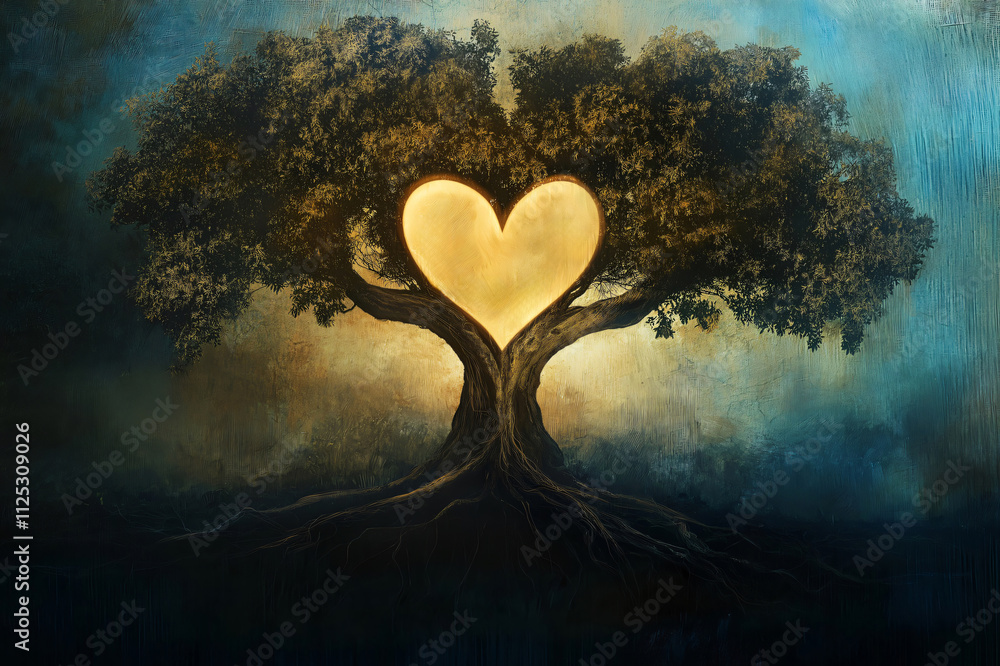 Two trees growing together, forming a heart shape with their branches ...