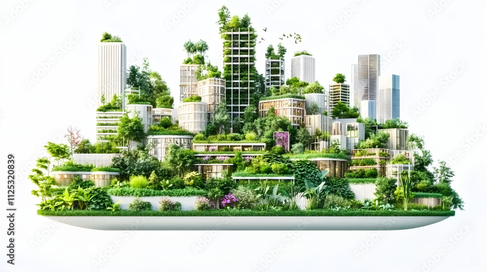 concept of green urban planning in 2025 with vertical gardens, rooftop ...