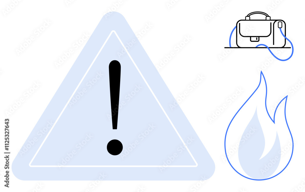 Warning triangle with exclamation mark next to burning flame symbol and ...