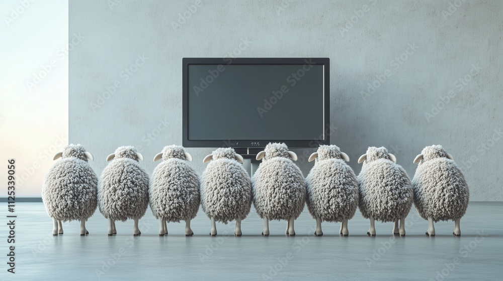 Sheep with TV screens, brain addicted to social media, manipulation and ...