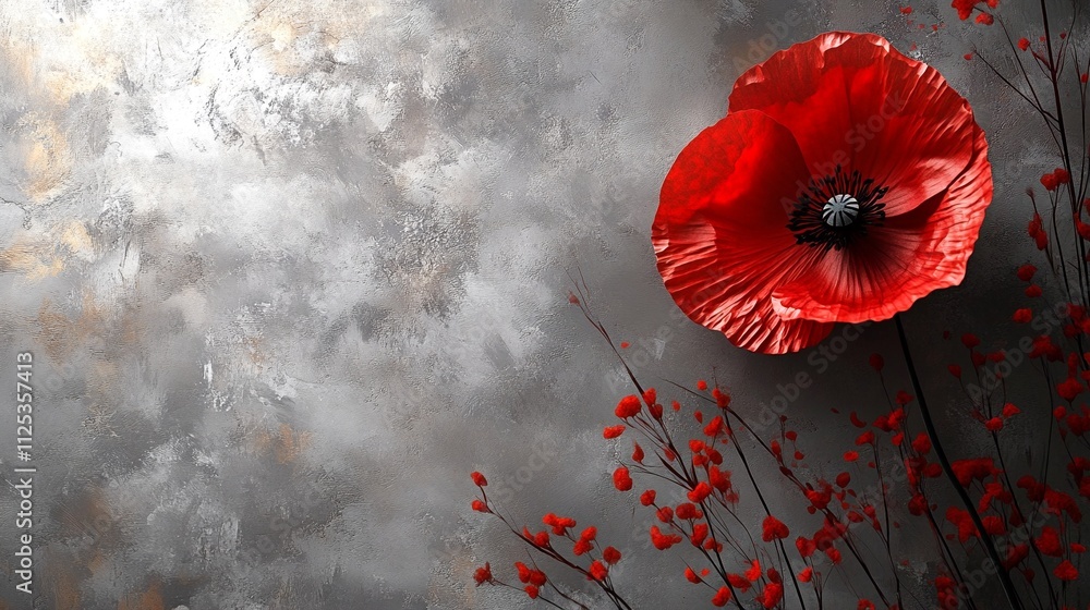 Anzac Day poppy design symbolizes Remembrance Day, set against a grey ...