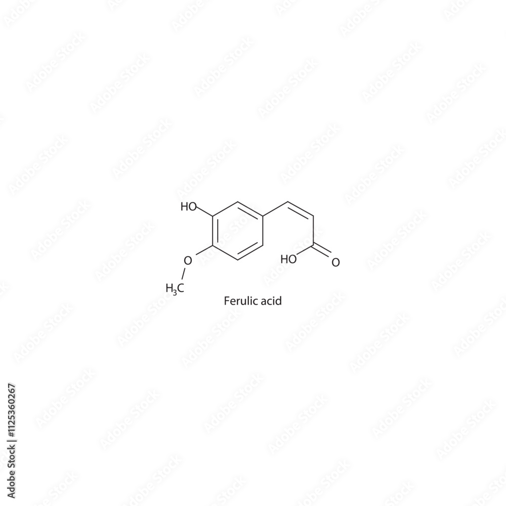 Ferulic acid skeletal structure diagram.hydroxycinnamic acid compound ...