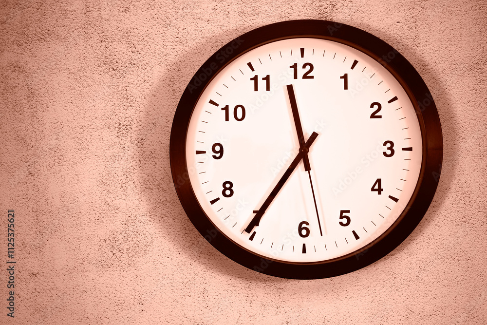 Wall round clock on a concrete wall. background with copy space. Color ...