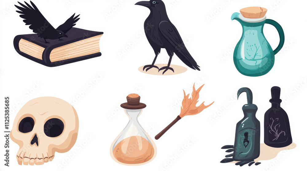 Wizard game icon with magic book ui set. Fantasy medieval halloween ...