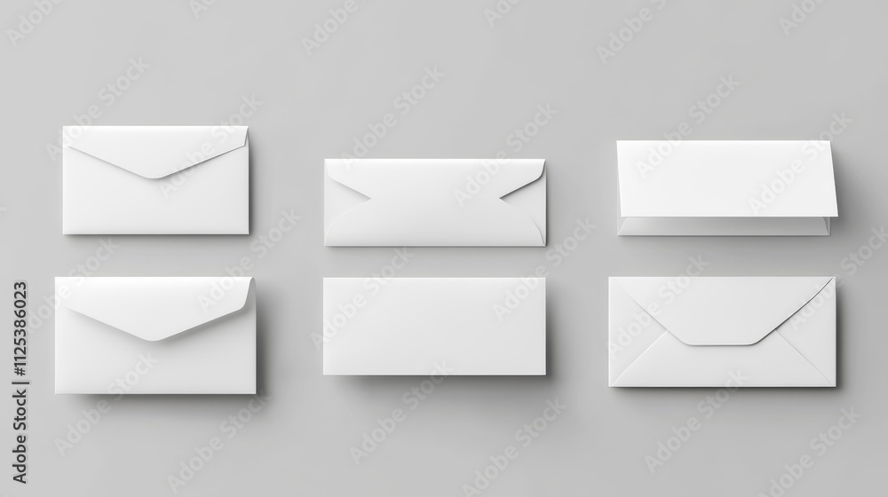 White envelope A4, DL and C6 template. Vector realistic mockup of blank closed and open ...