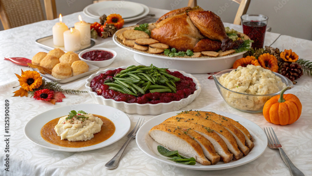 Thanksgiving Feast A Bountiful Table of Traditional Holiday Food Stock ...