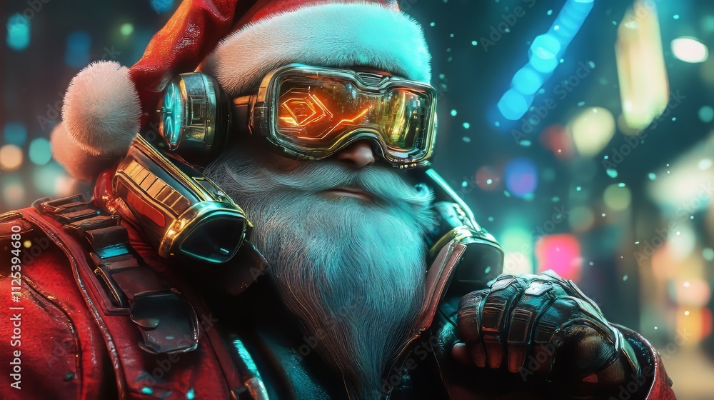 Cyberpunk santa claus in futuristic christmas costume, merry christmas ...