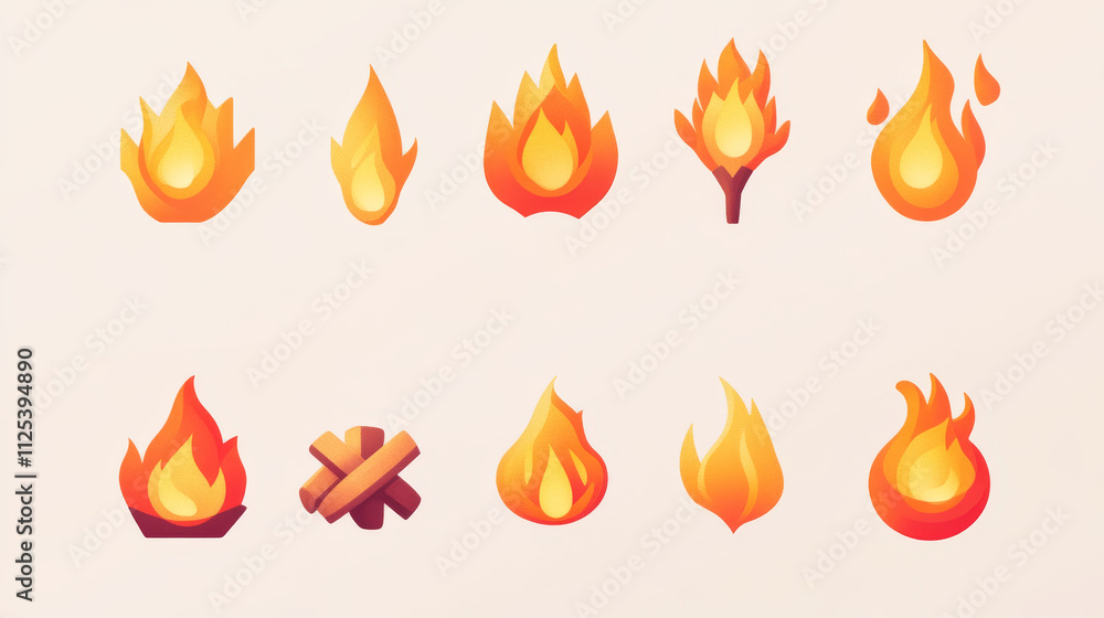 3d render hot fire burn icon emoticon illustration. Png simple shape ...