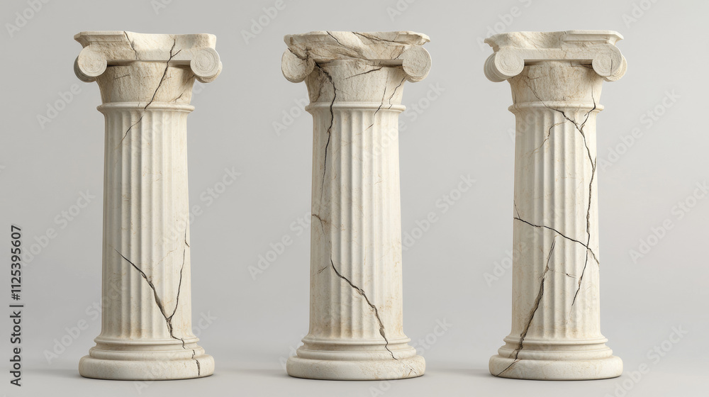 Baroque pillars, roman renaissance columns with cracks. Ancient classic ...