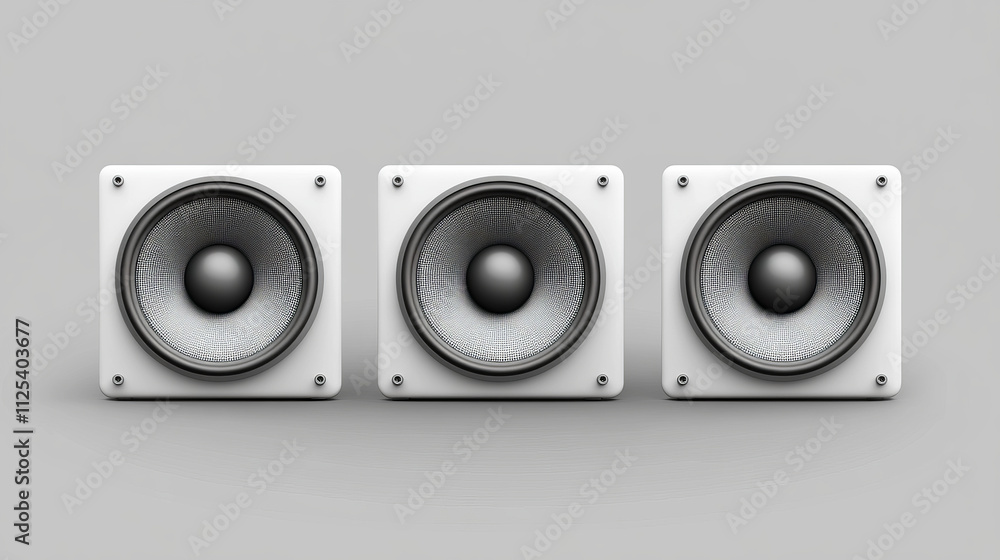 Minimalistic speaker cones in white color with concentric circular ...