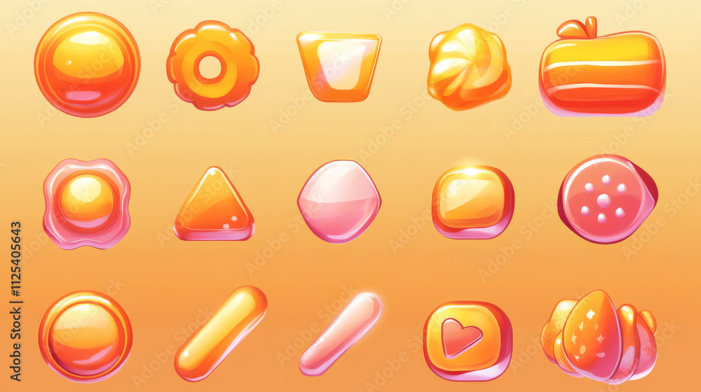 Candy game ui button and interface icon cartoon. Mobile app cute design ...