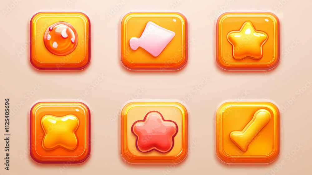 Candy game ui button and interface icon cartoon. Mobile app cute design ...