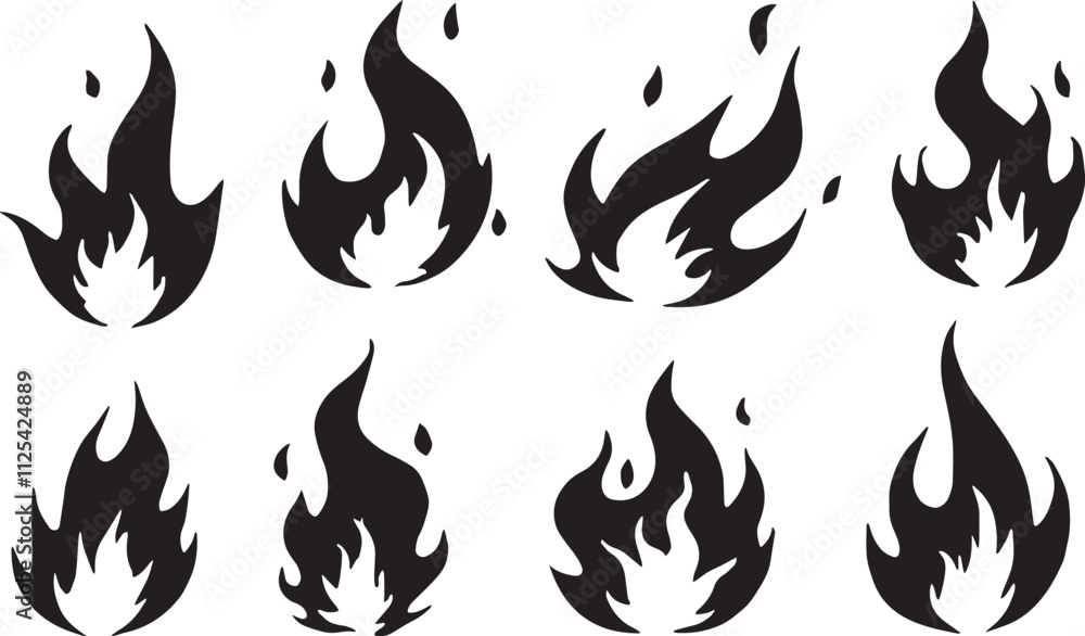 Vector illustration of simple fire silhouette on white background icon ...