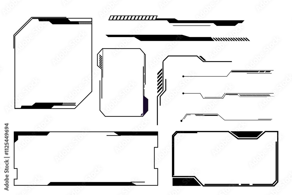 Futuristic HUD frames, borders text box game menu ui panel. Line tech ...