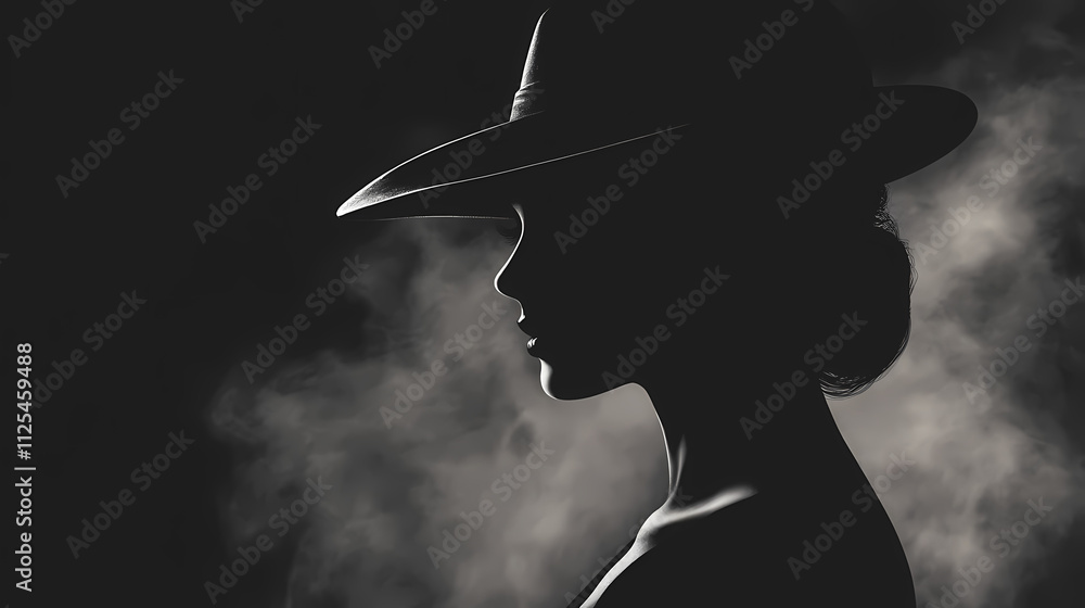 Silhouetted in mist, a mysterious woman exudes an aura of enigma. film ...