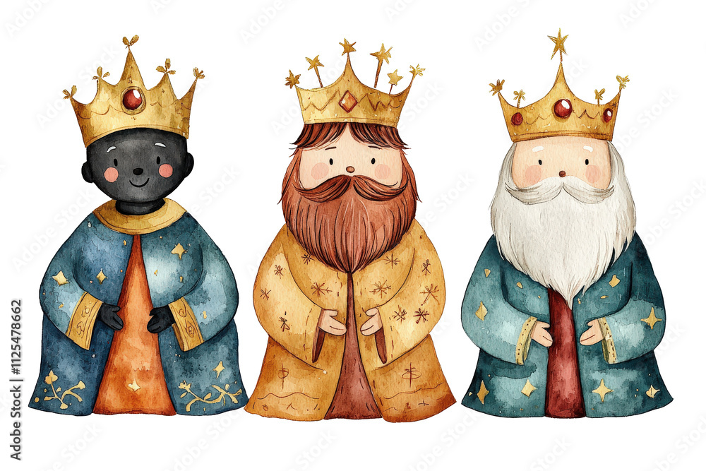 dibujo de acuarela de los 3 Reyes Magos de Navidad, Melchor, Gaspar y ...